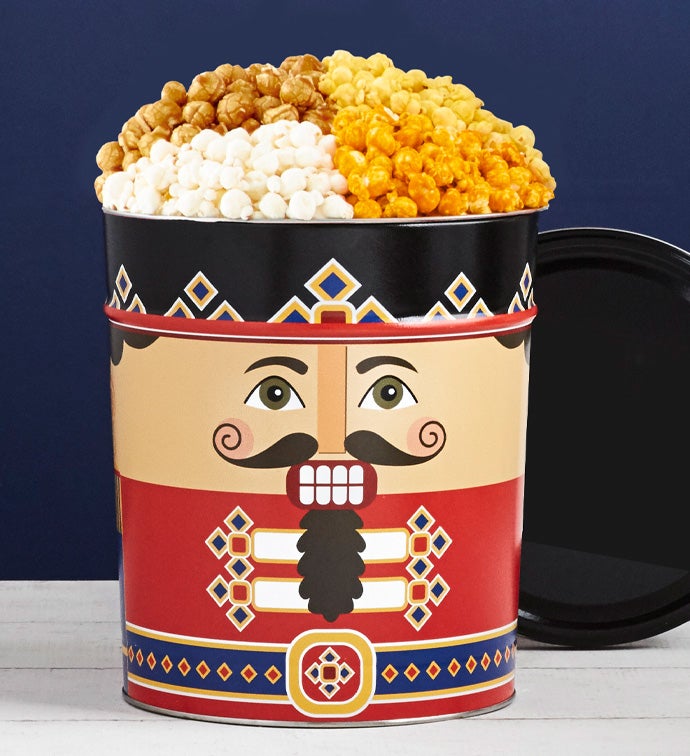 3 1/2 Gallon Red Nutcracker 4 Flavor Popcorn Tin