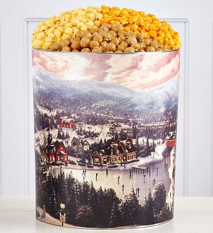 Thomas Kinkade Sunset On Snowflake Lake Popcorn Tins | The Popcorn Factory
