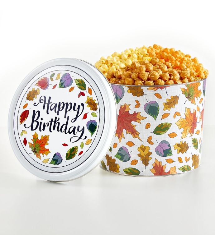Happy Birthday Fall Splendor 2 Gallon 3 Flavor Popcorn Tin | The ...
