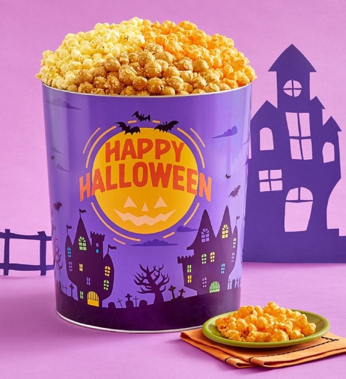 Happy Halloween 3 1/2 Gallon 3 Flavor Popcorn Tin | The Popcorn Factory