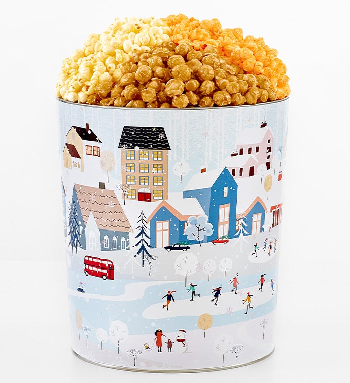 Snowy Village 3.5 Gallon 3 Flavor Popcorn Tin | The Popcorn Factory