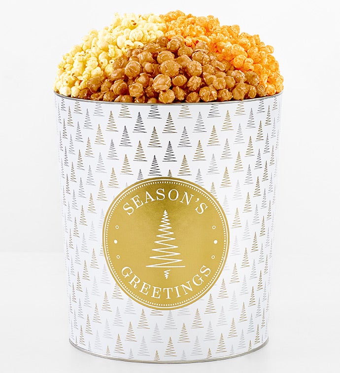 Seasons Greetings 3 1/2 Gallon 3 Flavor Popcorn Tin | The Popcorn Factory
