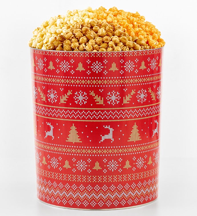 Cozy Holiday 6.5 Gallon 3 Flavor Popcorn Tin | The Popcorn Factory
