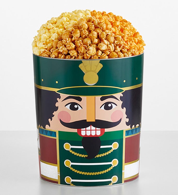 Cheerful Nutcracker 3 1/2 Gallon 3 Flavor Popcorn Tin | The Popcorn Factory